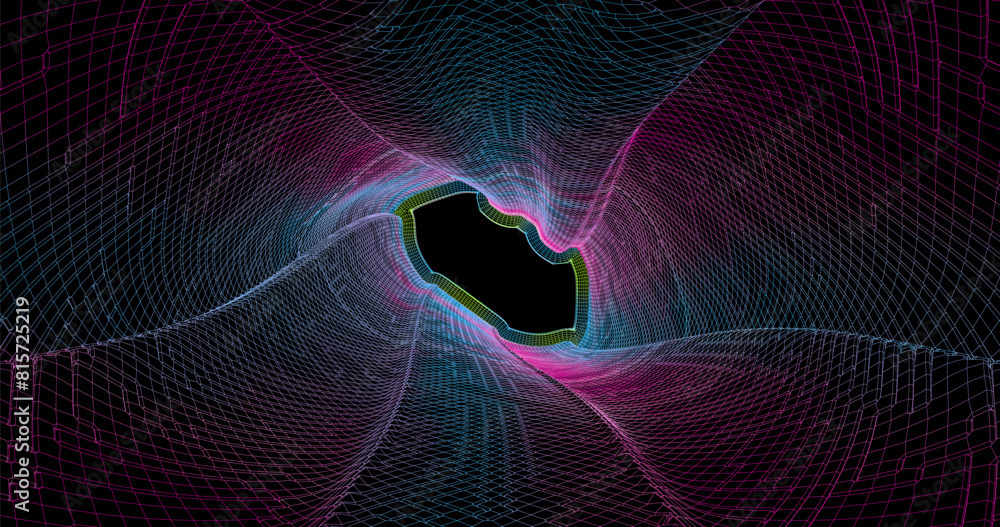 Wire low poly frame of a futuristic corridor or tunnel, consisting of ...