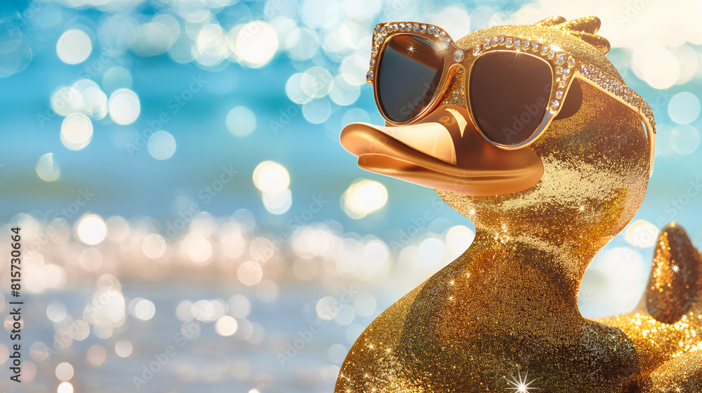 Golden rubber duck at pool side Stock Photo | Adobe Stock