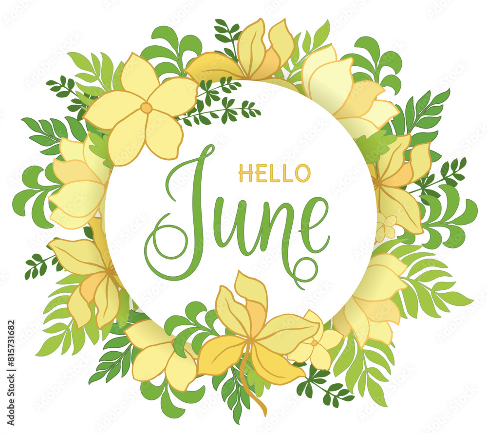 Handwritten, hello june, lettering message. June welcome quote with ...