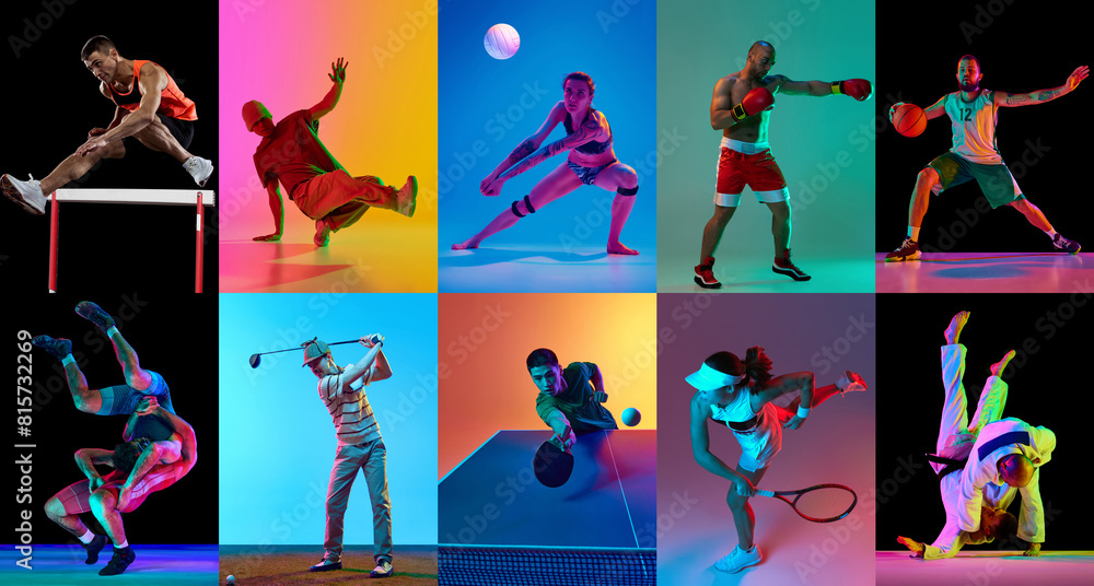 Collage. Different kinds of sport. Dynamic photos of athletic people ...