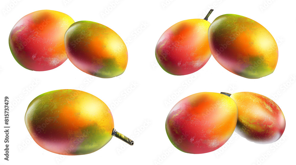 set of fresh mangoes isolated on transparent background, mango cut out ...
