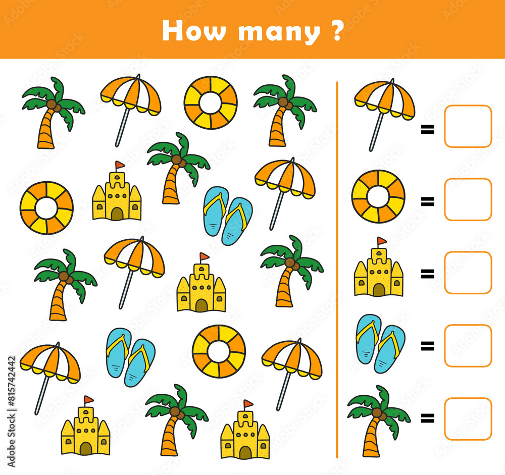 Counting children game cartoon. I spy game for toddlers. Find and count ...