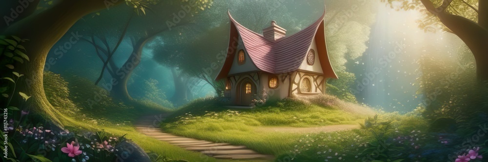Nature background design a whimsical fairy tale scene with a charming ...