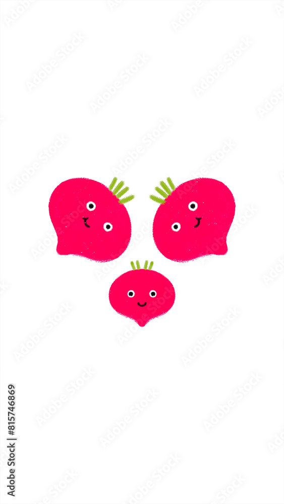 cute kiddy radish family vegetable characters with funny faces hand ...