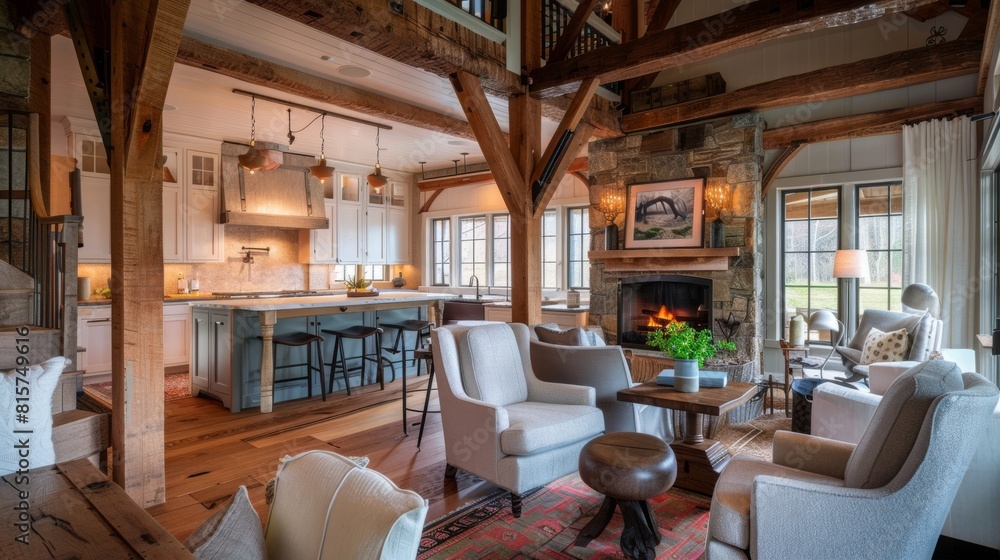 Interior design in half-timbered style. Interior of a living room with ...