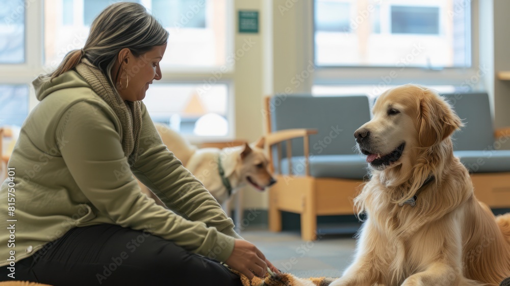 Patients interacting with therapy animals during animal-assisted ...