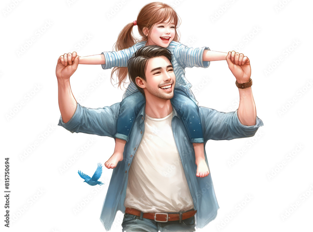 happy father carrying his daughter on his shoulders clipart Stock Photo | Adobe Stock