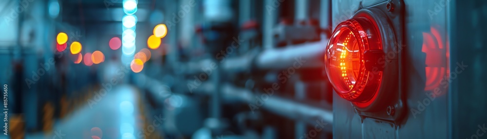 red warning light on a factory alarm system side view focusing on ...