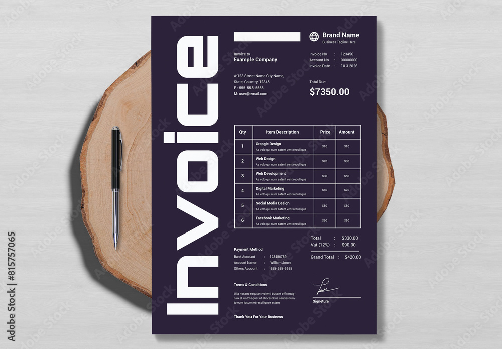 Invoice Template Layout Stock Template | Adobe Stock