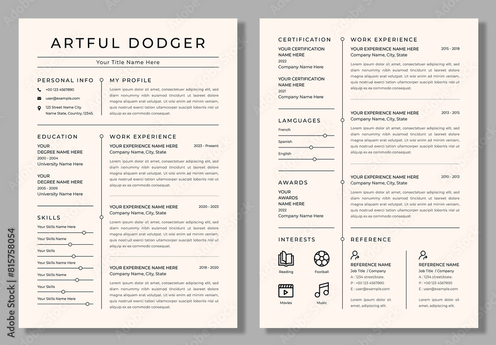 Resume Template Layout Stock Template | Adobe Stock