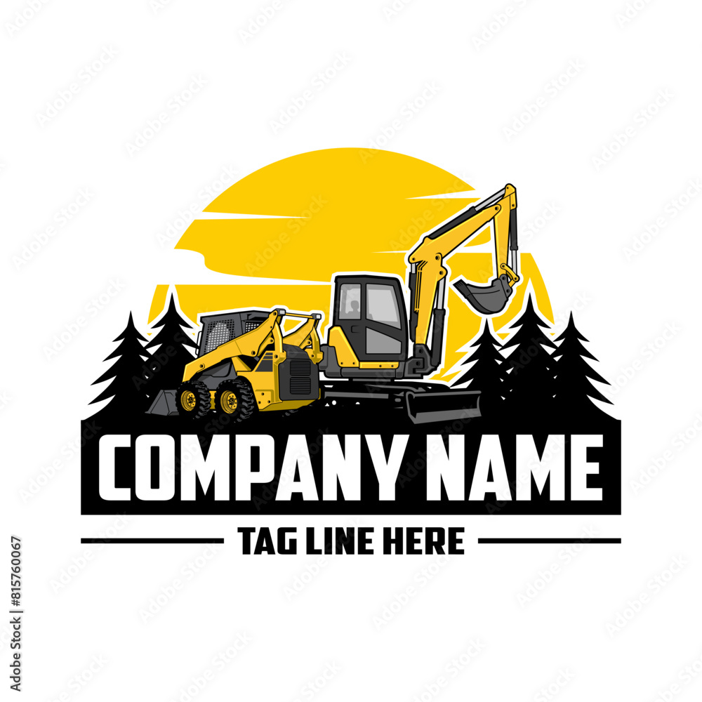mini excavator, Skid steer loader company logo vector image Stock ...