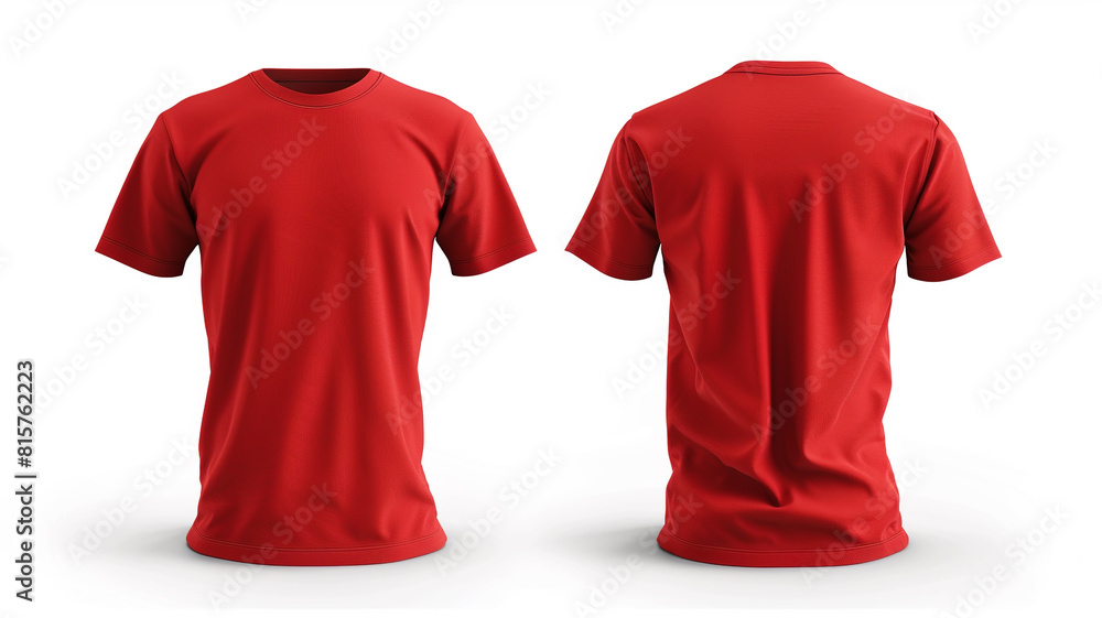 red t-shirt template front and back isolated on a white background ...