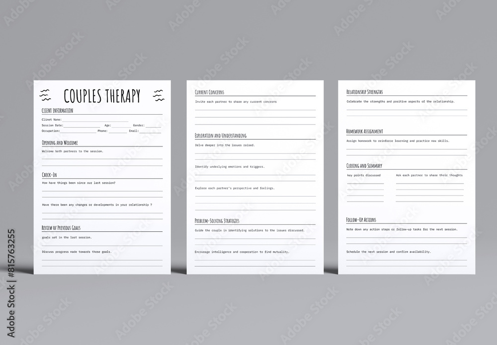 Couples Therapy Worksheets Stock Template | Adobe Stock