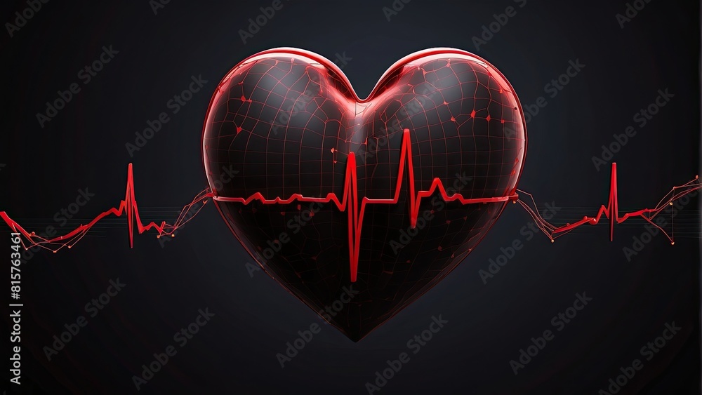 Red cardiac pulse line on an abstract human heart form. Red heart ...
