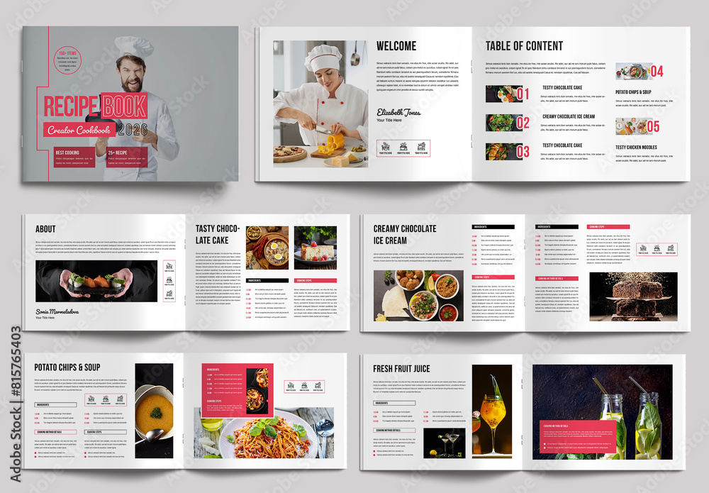 Recipe Book Creator Template Cookbook Design Layout Landscape modèle ...