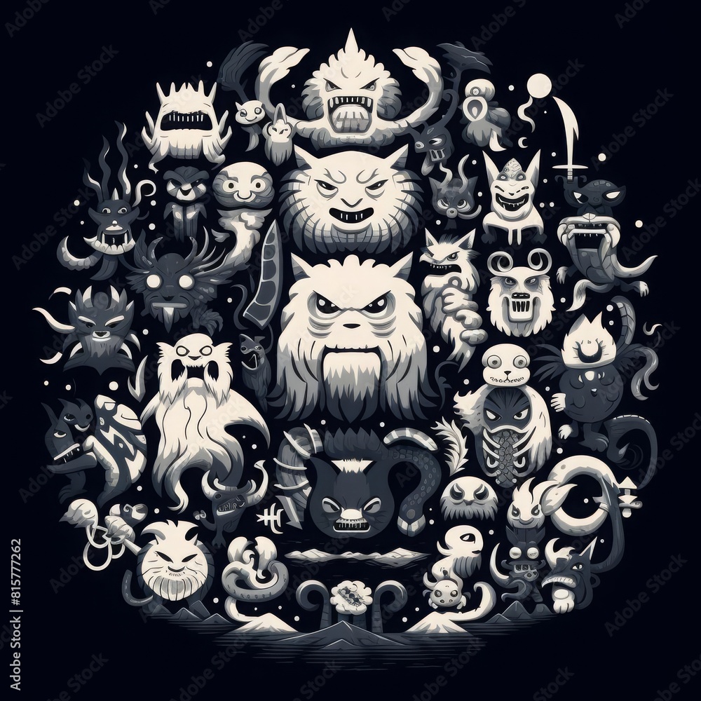 Mythical creatures flat design front view legendary tales theme cartoon ...