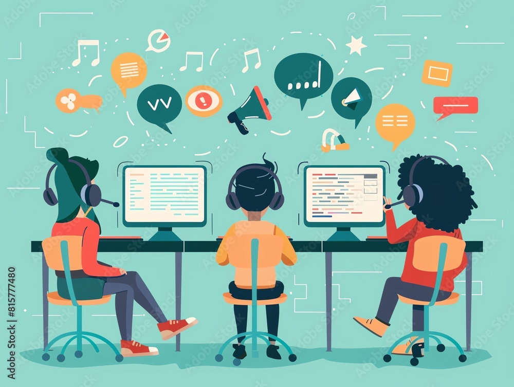 A language learning class with students practicing new vocabulary ...