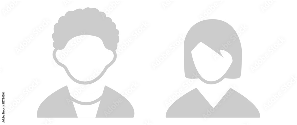 Vector flat illustration in grayscale. Man and woman icons. Avatar ...