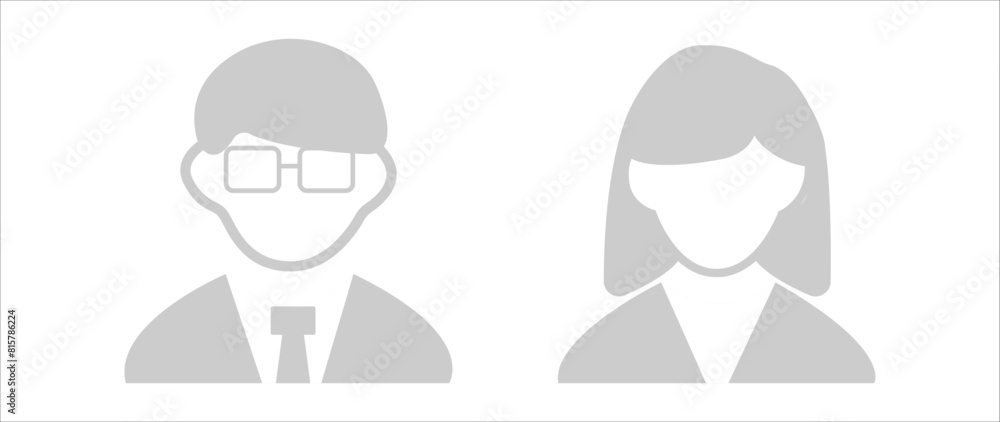 Vector flat illustration in grayscale. Man and woman icons. Avatar ...