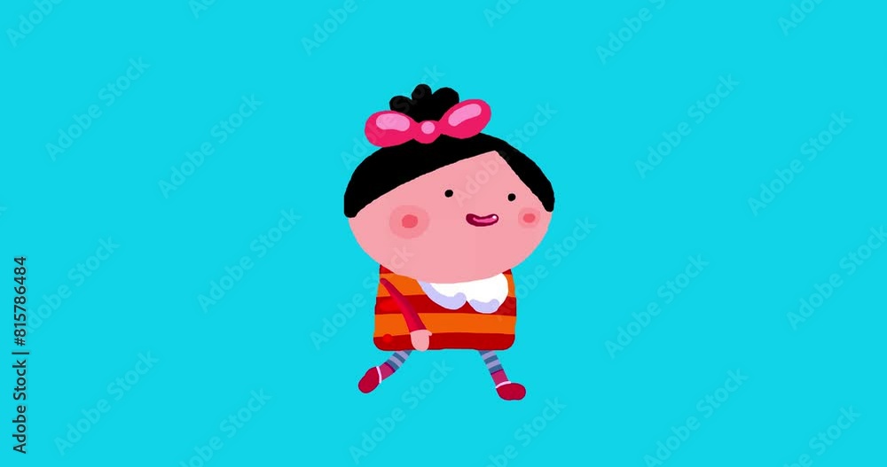 Kid character 1 girl walking cartoon animation isolated. Happy smiling ...