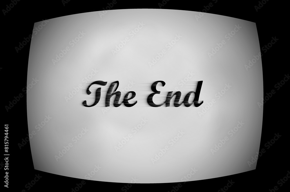 the screen of an old black and white cathode ray tube TV with the words ...