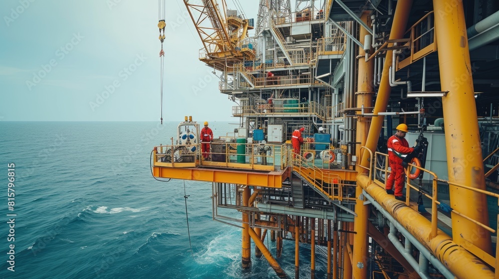 The naval architecture of an oil rig floating in the vast ocean ...