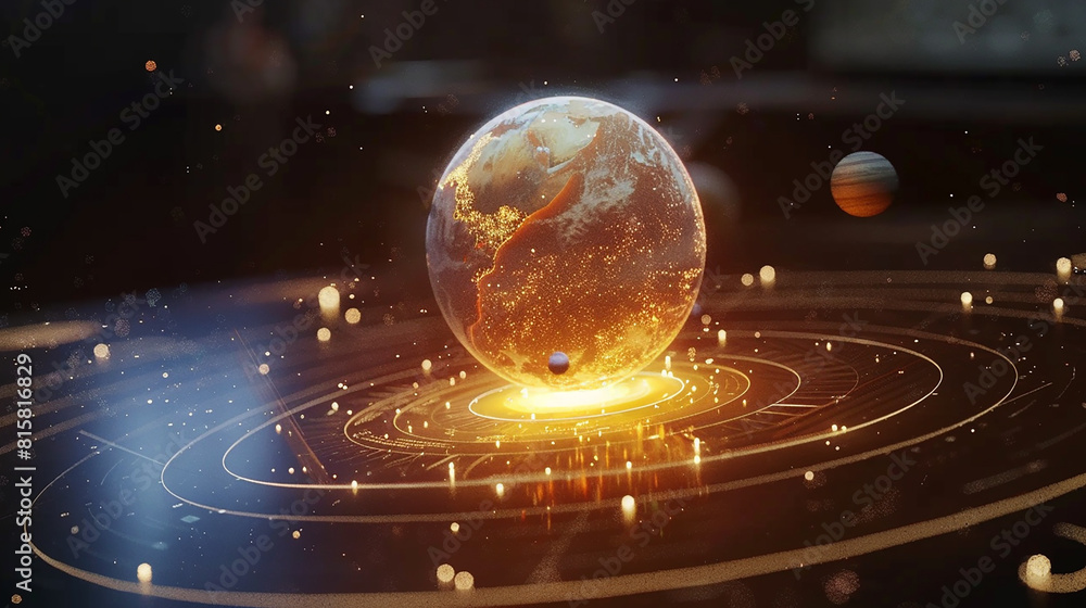 A holographic interface projecting a three-dimensional model of the ...