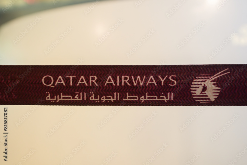 DOHA, QATAR - OCTOBER 13, 2023: Qatar Airways sign as seen at Hamad ...