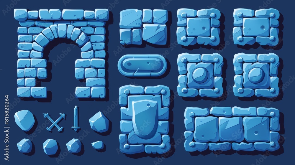 Isolated blue gui layout rectangle illustration. Play, start, continue ...