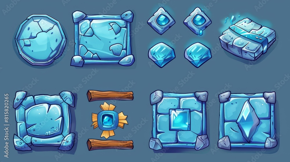 Game medieval button sprite set for animation. Play, start, continue ...