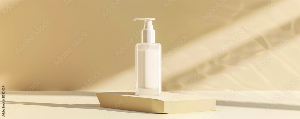 Mockup of a primer bottle with pump, set against a radiant backdrop ...