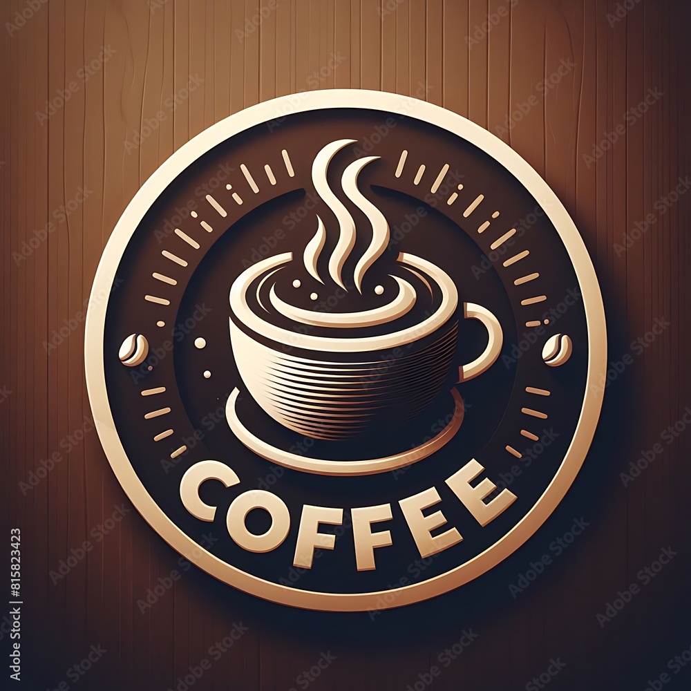Round coffee shop logo. A cup of aromatic hot coffee in a circle. Line ...