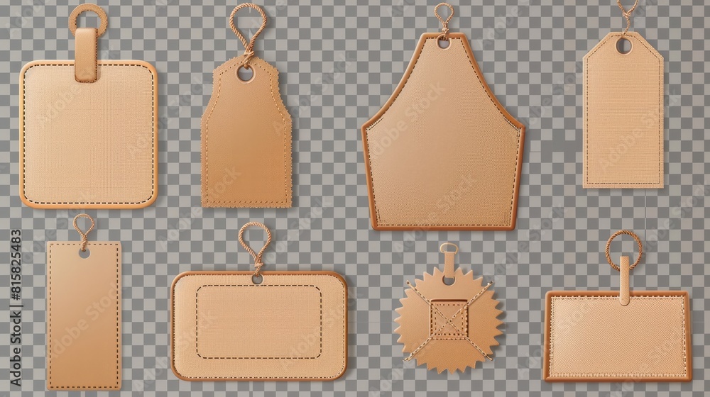 Set of cloth tags and loops isolated on transparent background. Modern ...