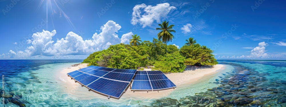 solar panels on the beach in paradise island Stock Illustration | Adobe ...
