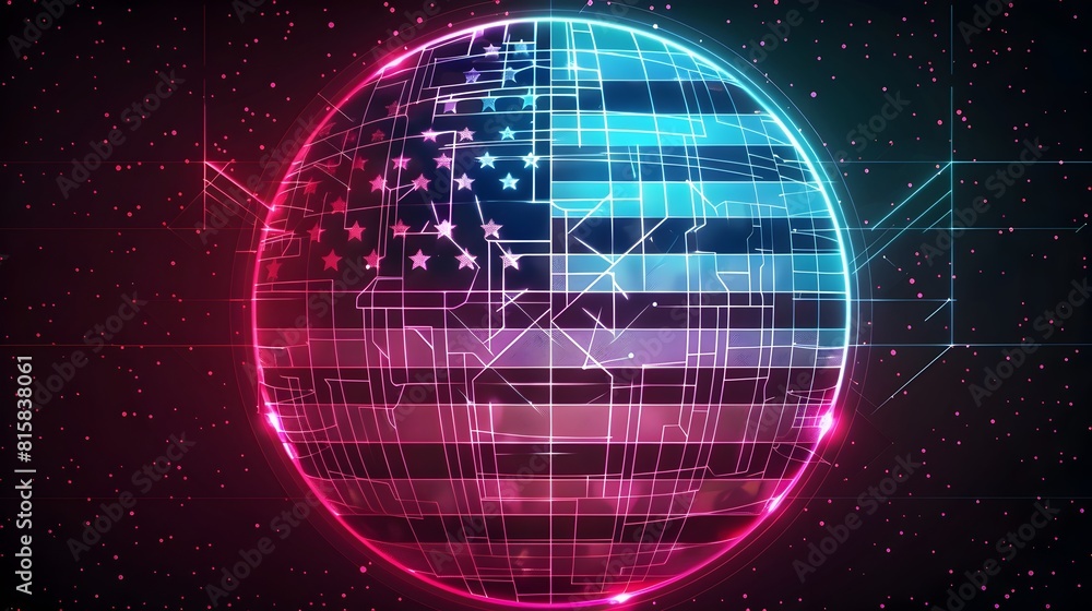 Retro Neon Grids Encase American Flag in Vibrant Synthwave Style Stock ...