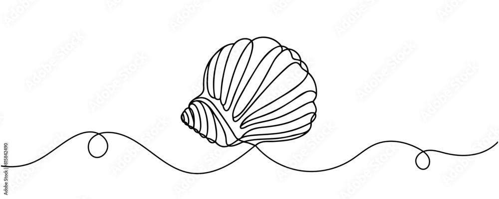 seashell, continuous one line drawing. Vector minimalist linear ...