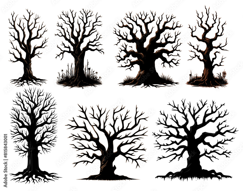 vector realistic dead tree set. detailed Illustration of trees and ...