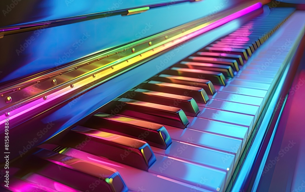Colorful piano keys glowing in a spectrum of rainbow shades. Stock ...