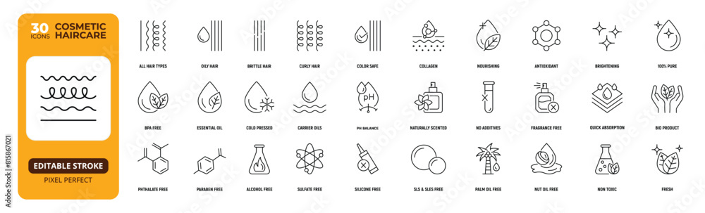 Hair Types Line Icon Set, Editable Stroke. All Hair Types, Oily ...
