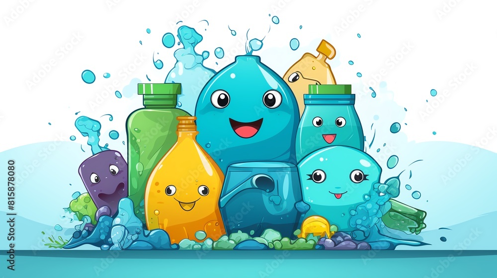Plastic Pollution Monster flat design front view environmental ...