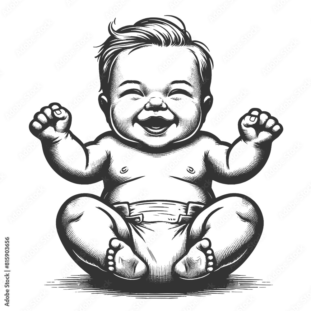 happy baby laughing with raised hands and feet, capturing a moment of ...
