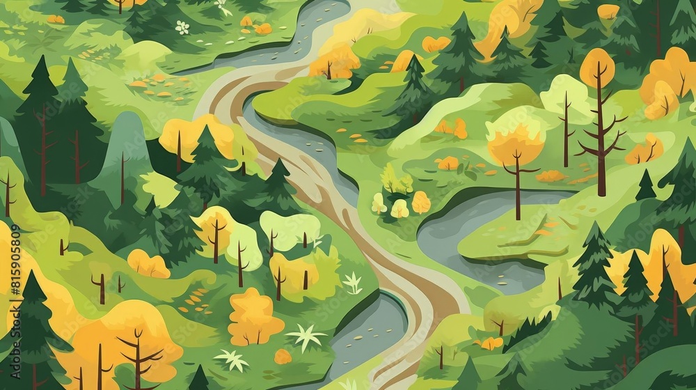 nature hike flat design top view forest theme cartoon drawing Analogous ...