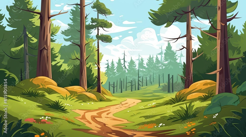nature hike flat design top view forest theme cartoon drawing Analogous ...