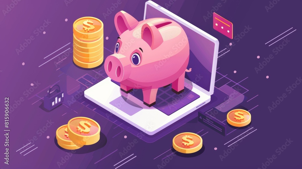 A concept modern illustration of a digital deposit money service ...