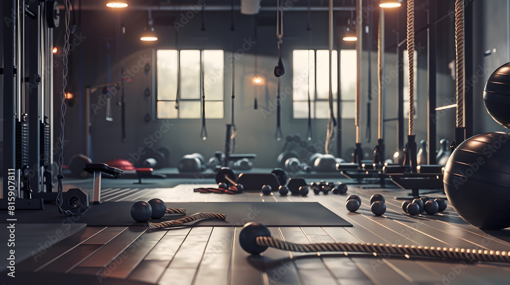 A wellequipped gym interior showcases various fitness equipment the ...