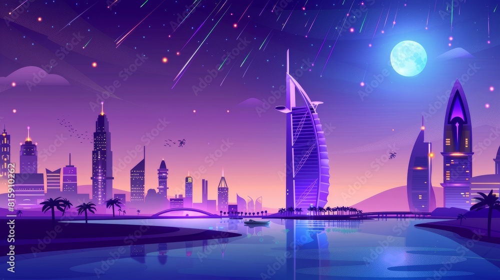 Burj Khalifa, Burj al Arab, Cayan Tower buildings, Dubai landscape at ...