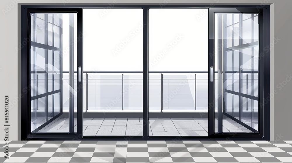 Realistic 3D modern mock up of glass window design with balcony ...