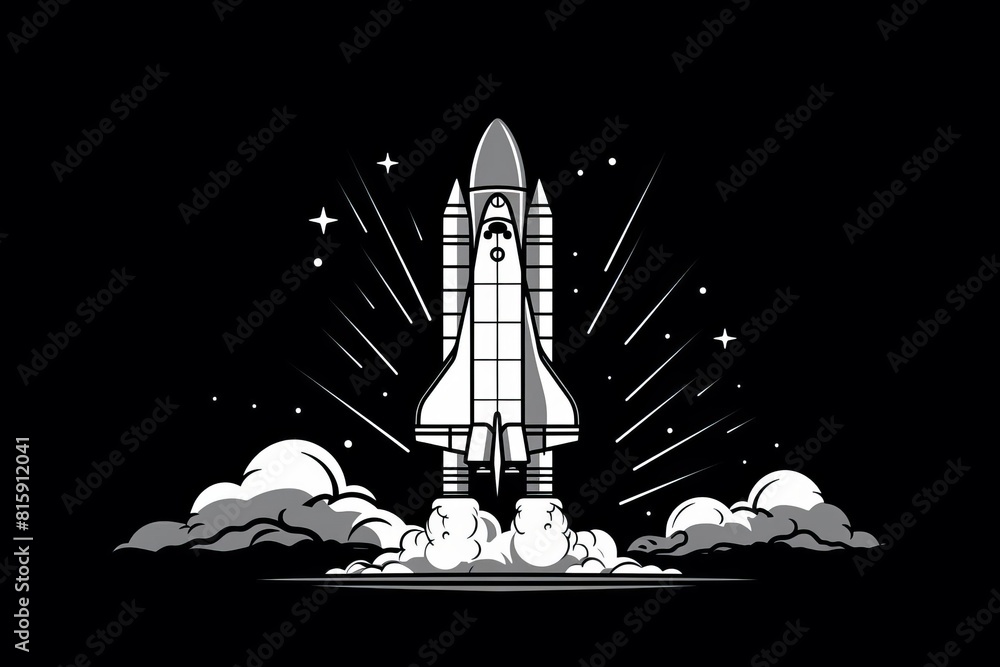 rocket recovery flat design side view reusability theme animation black ...