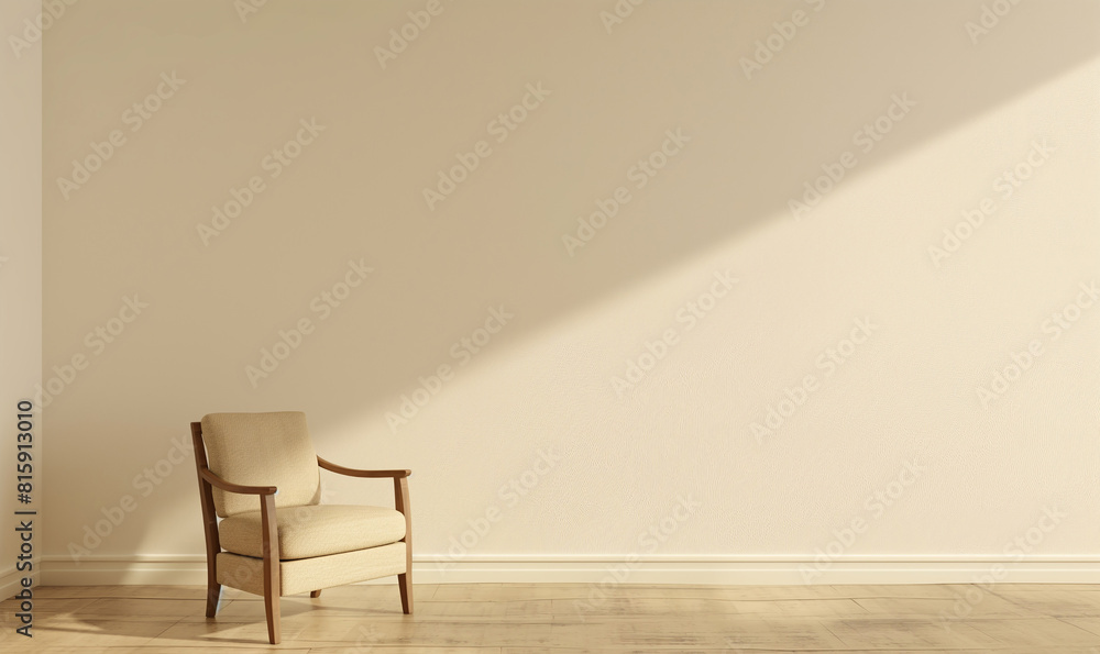 3d rendering, Beige wall with wooden slats, minimalist interior design ...