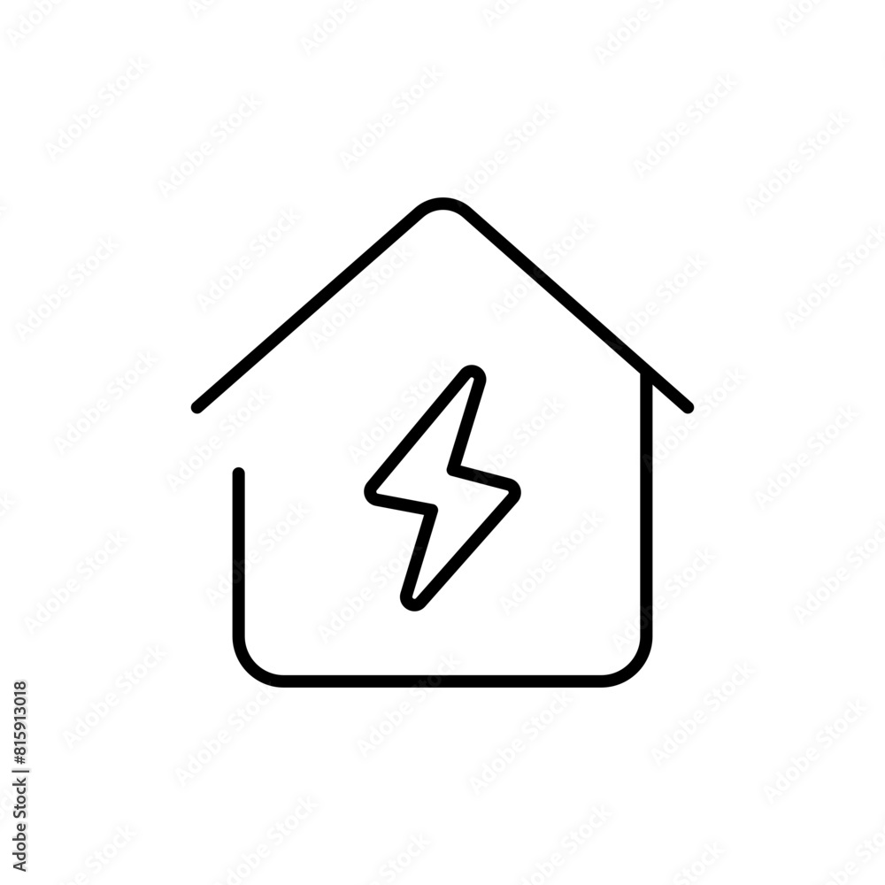 Home electrification icon. Simple outline style. House with lightning ...